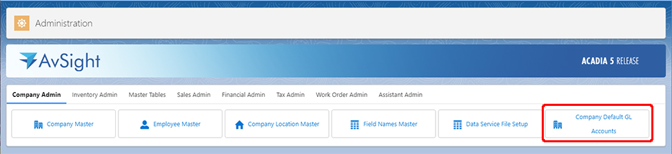 AvSight Default GL Accounts