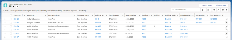 Sales Order Core Exchanges